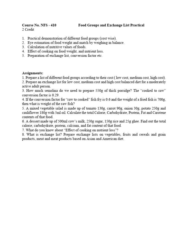 410 Practical Theory | PDF | Foods | Food And Drink