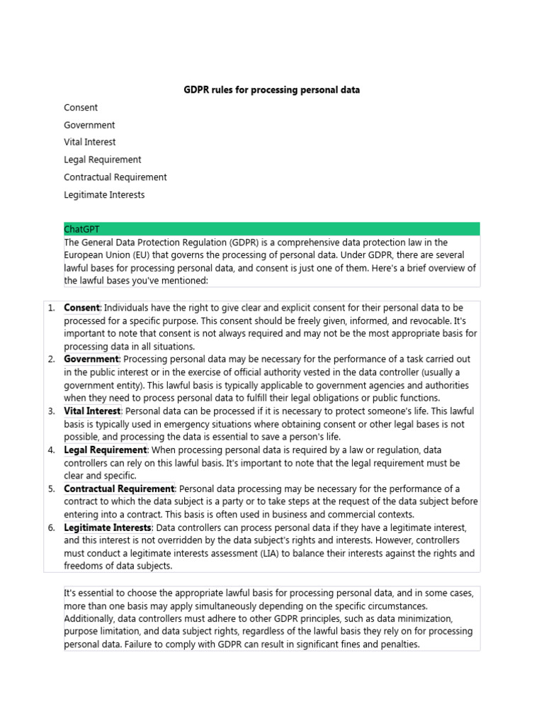GDPR Rules For Processing Personal Data | PDF | Consent | Justice GDPR Rules For Processing Personal Data | PDF | Consent | Justice