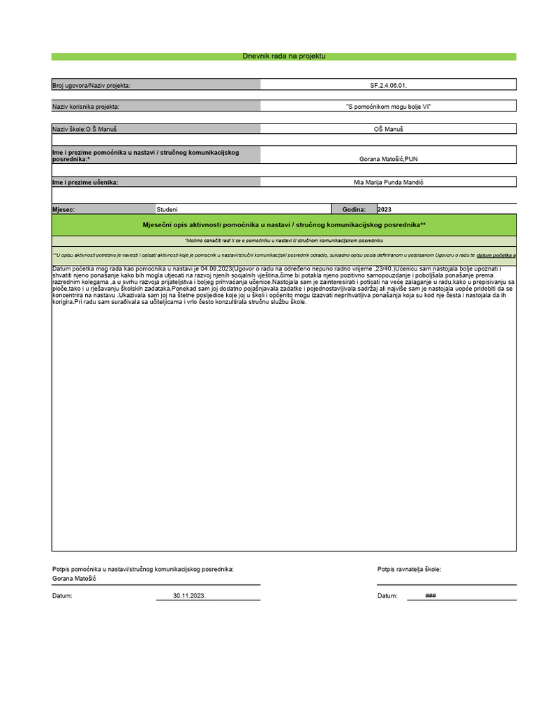 Dnevnik Rada 2023 - 2024. | PDF