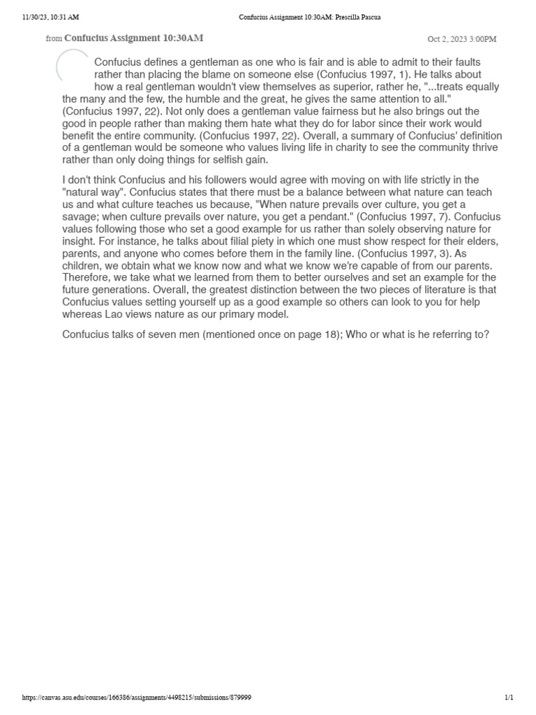 Confucius Assignment | PDF | Confucianism | Gentleman