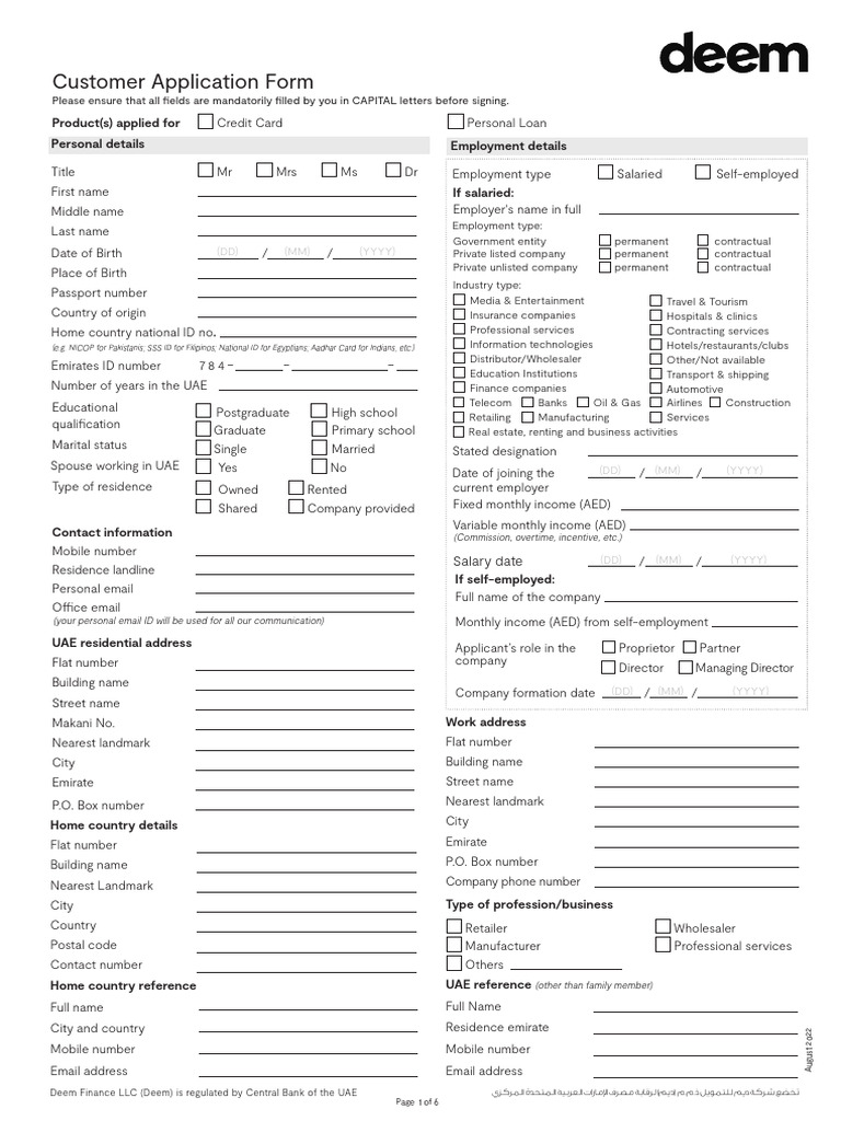 Customer Application Form August 2022 | PDF | Credit Card | Interest