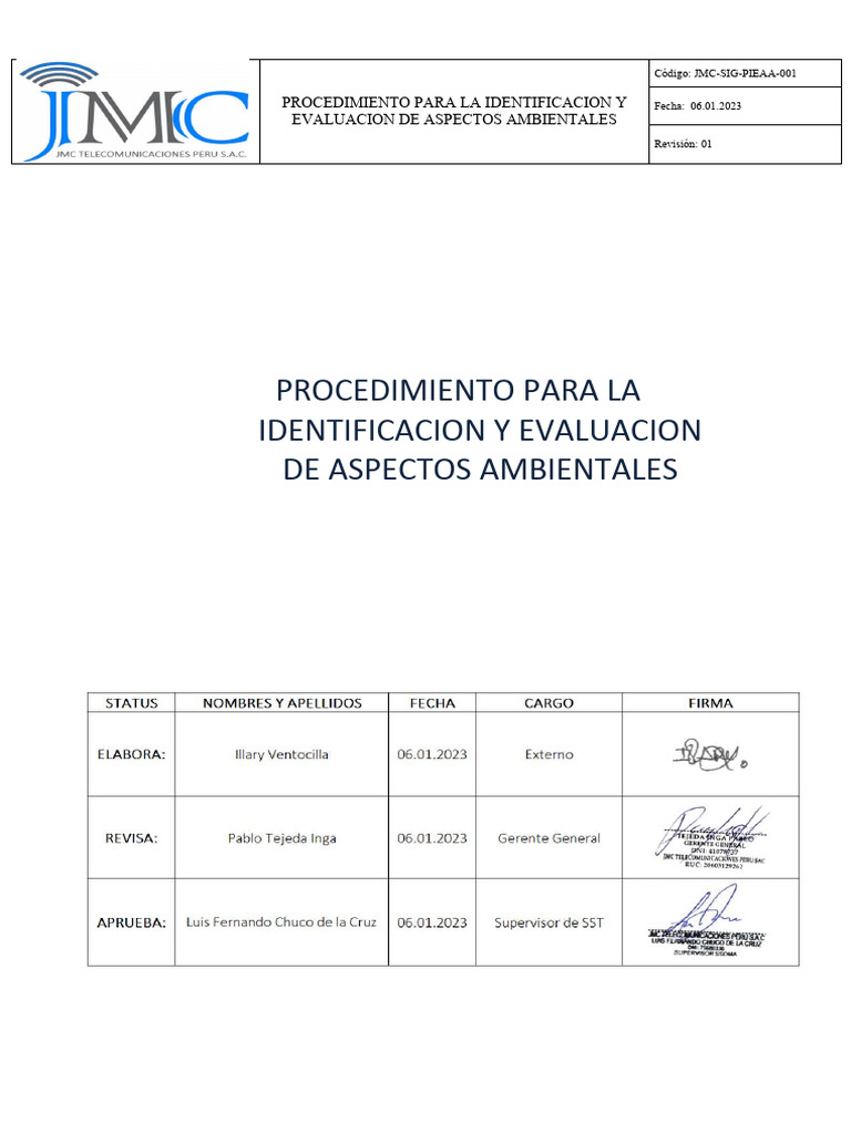 Procedimiento para La Identificación de Aspectos Ambientales | PDF | Entorno natural ...