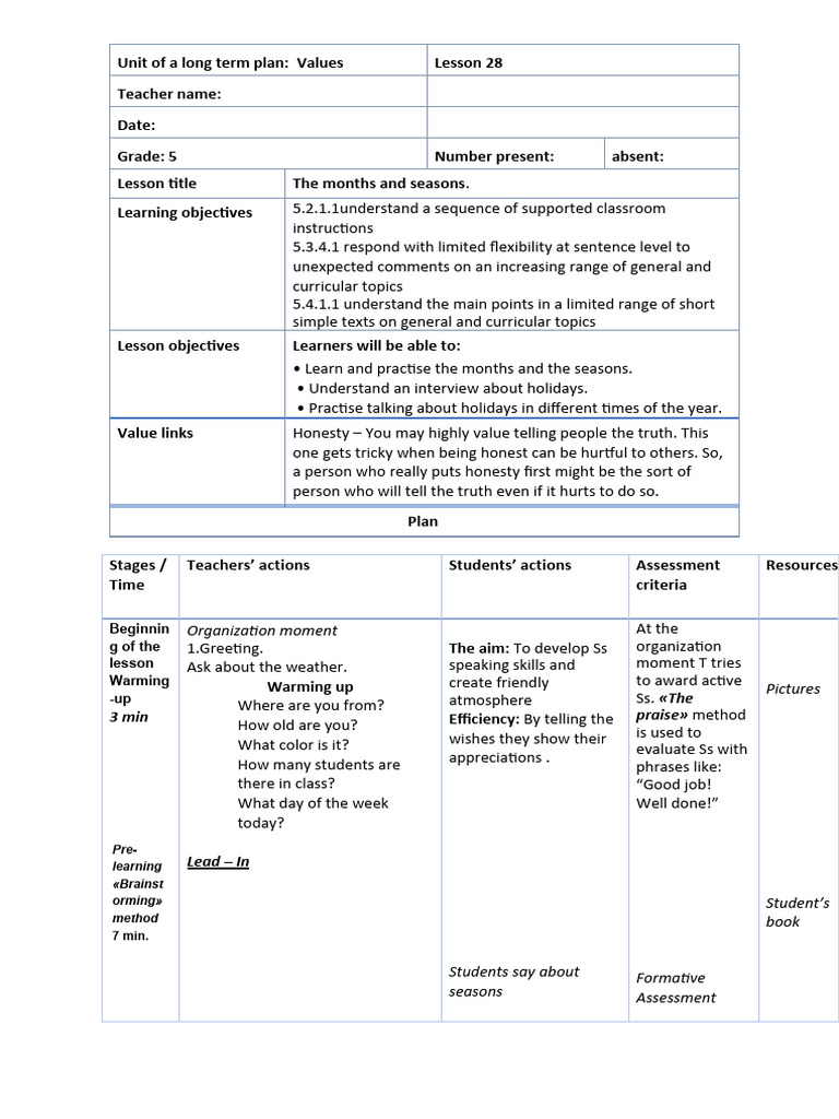 Unit of A Long Term Plan | PDF | Learning | Education Theory