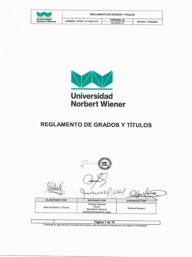 Reglamento de Grados y Títulos V3 RG #010 2021 RG UPNW | PDF