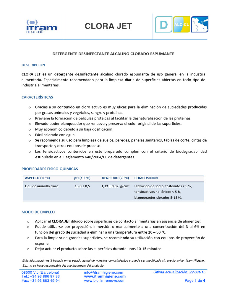 Detergente Clorado para Industria Alimentaria | PDF | Detergente ...