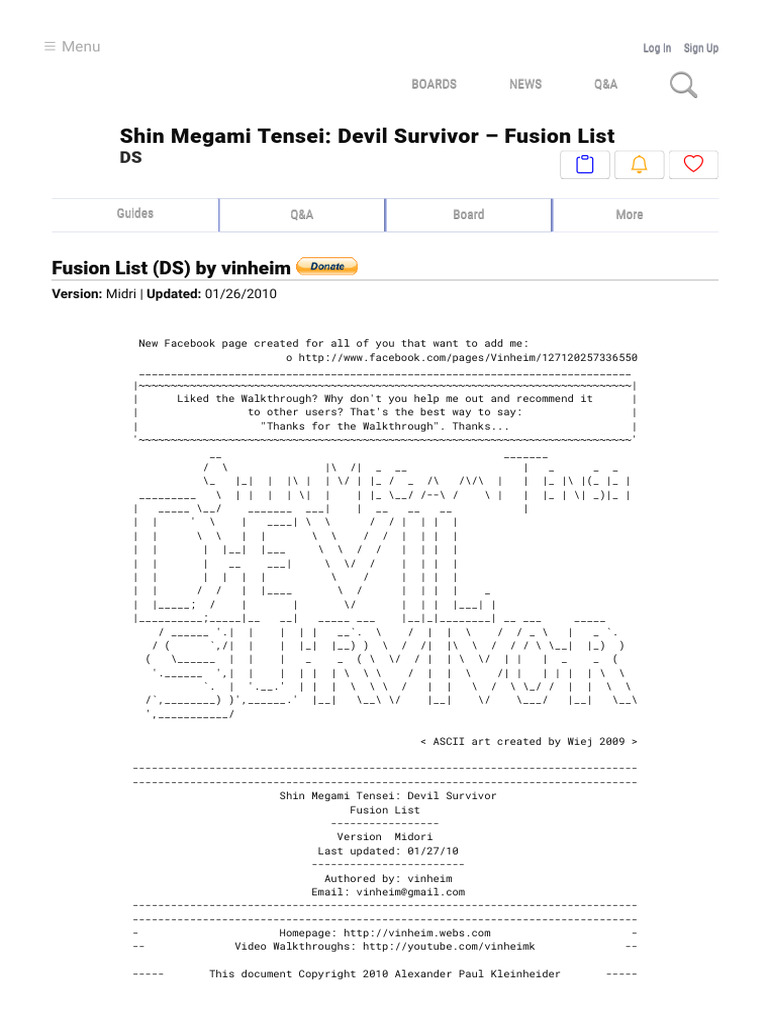 Shin Megami Tensei - Devil Survivor - Fusion List - DS - by Vinheim ...