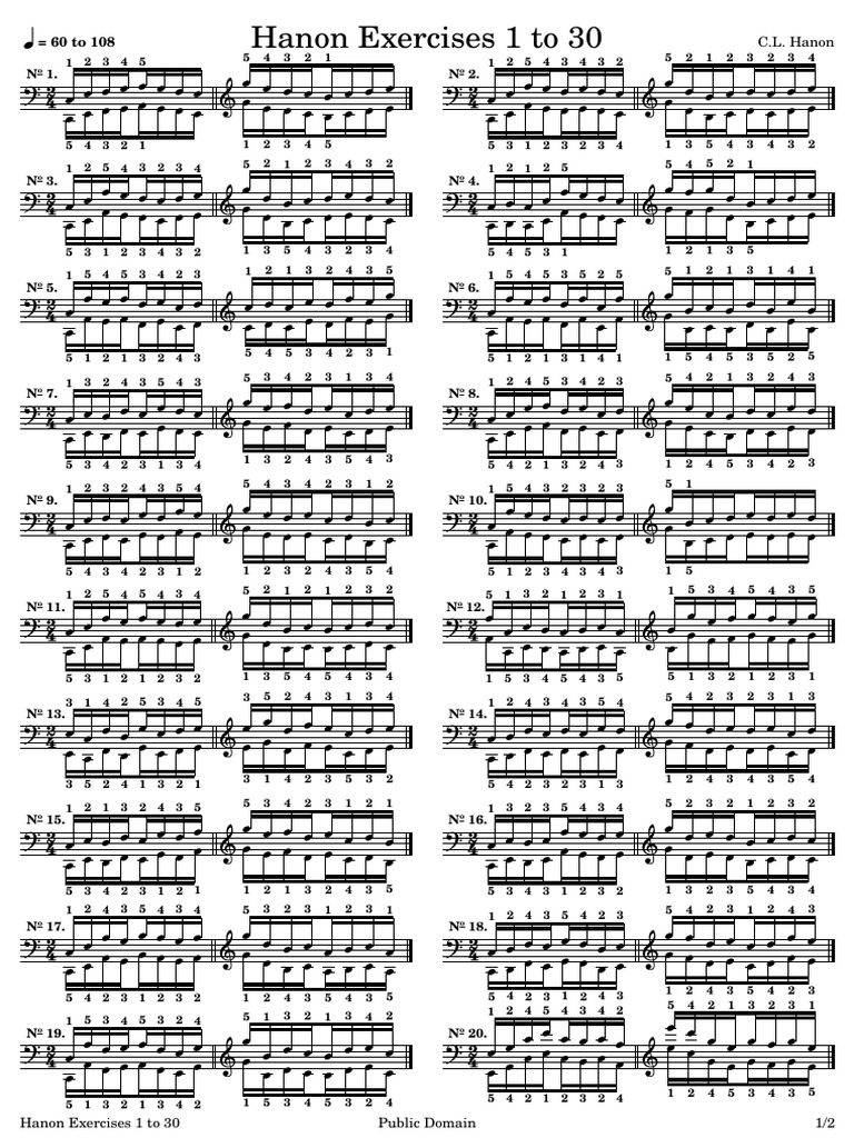 Hanon Condensed - Exercises 1 To 30 | PDF
