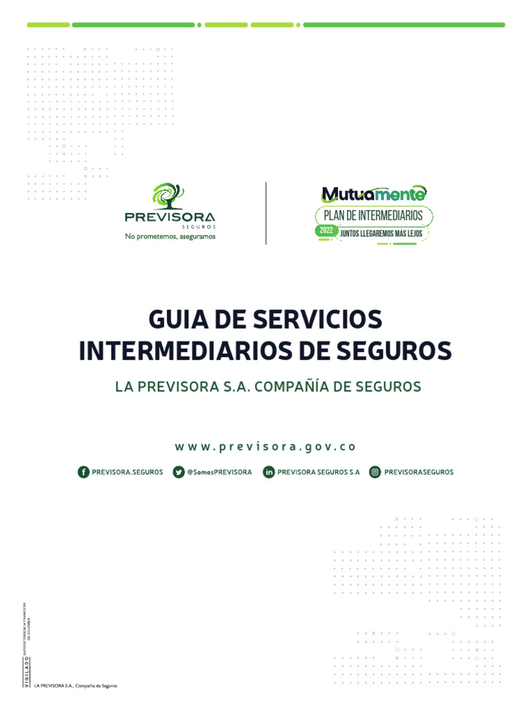 Guia Servicios Previsora para Intermediarios 2022-V2 | PDF | Seguro | Póliza de seguros