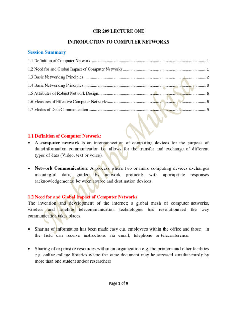 CIR 209 (Lecture 1) Computer Network Overview | PDF | Computer Network | Bit