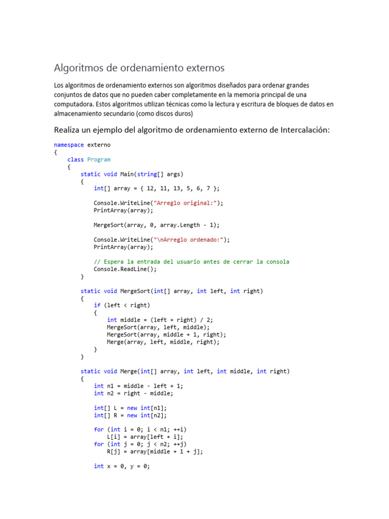 Algoritmos De Ordenamiento Externos U5 Pdf Algoritmos Datos De Computadora