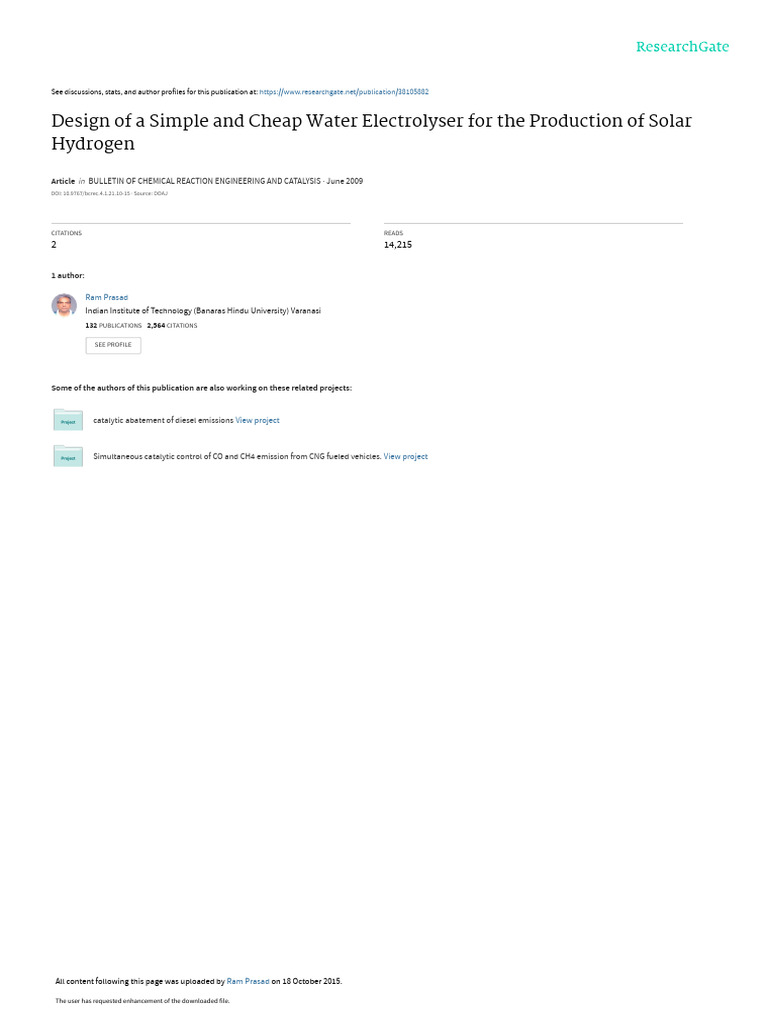 Design of A Simple and Cheap Water Electrolyser Fo | PDF ...