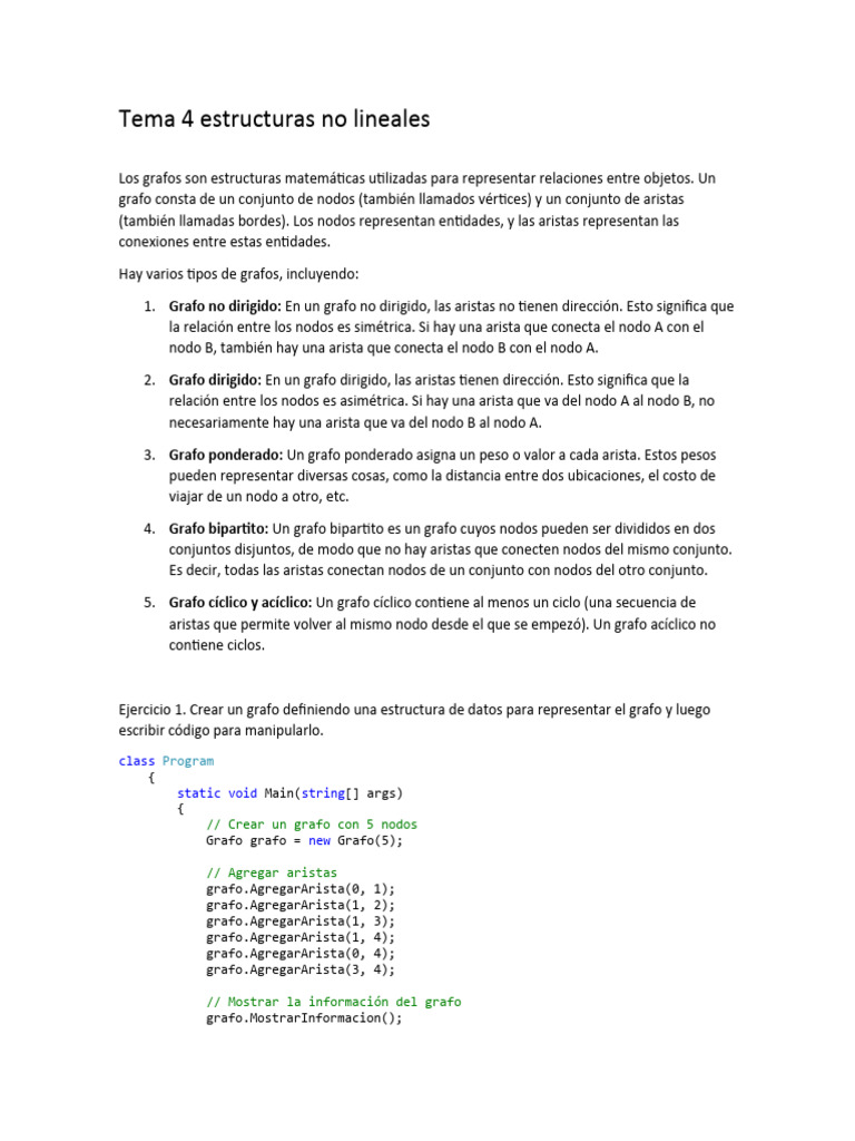 Tema 4 Estructuras No Lineales | PDF | Vértice (teoría de grafos) | Cola (tipo de datos abstractos)