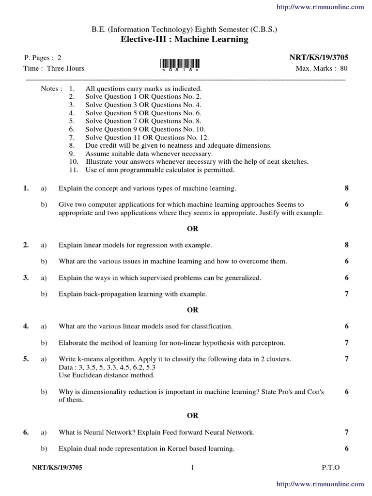 Machine Learning Exam Questions Guide | PDF | Machine Learning | Theoretical Computer Science