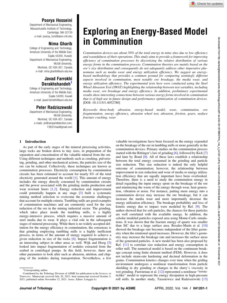 Exploring An Energy-Based Model in Comminution | PDF | Mill (Grinding) | Wear