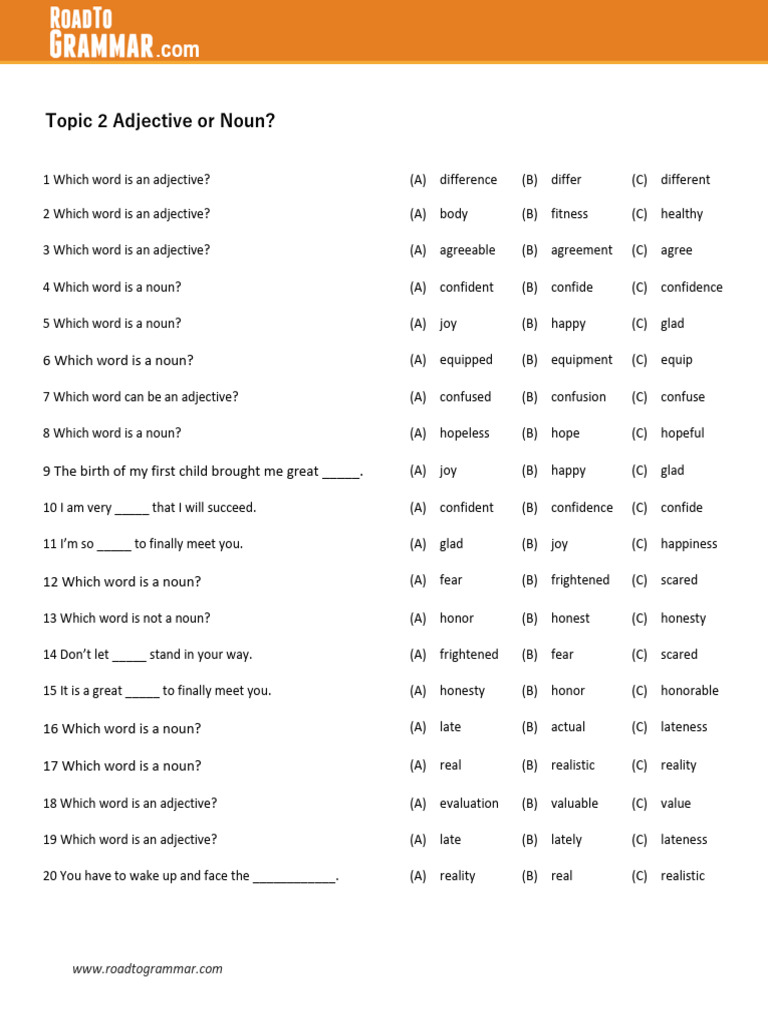 Adjective vs Noun Quiz Guide | PDF | Adjective | Noun