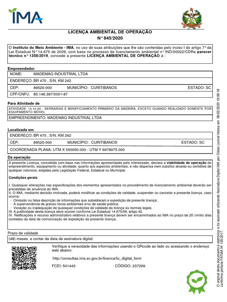 Licença Ambiental de Operação 2020 | PDF | Desperdício | Águas residuais