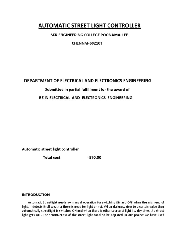 Automatic Street Light Controller Project | PDF