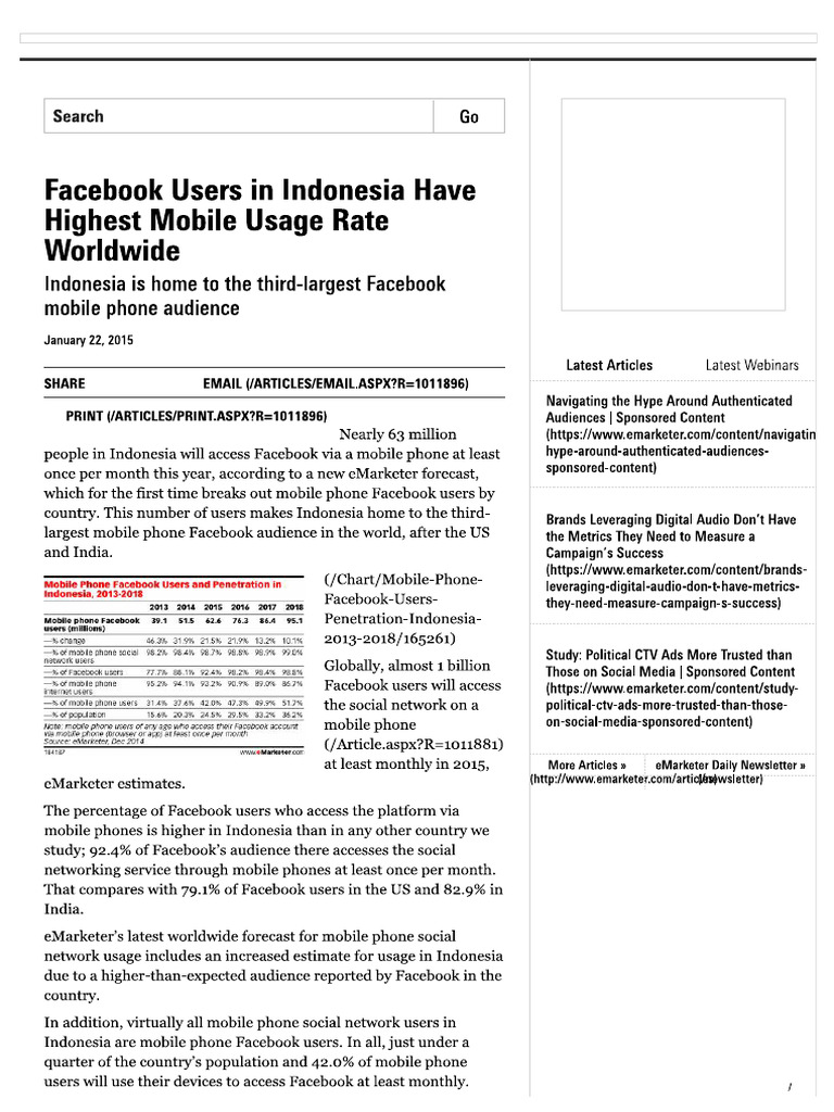 Facebook Users in Indonesia Have Highest Mobile Usage Rate Worldwide ...