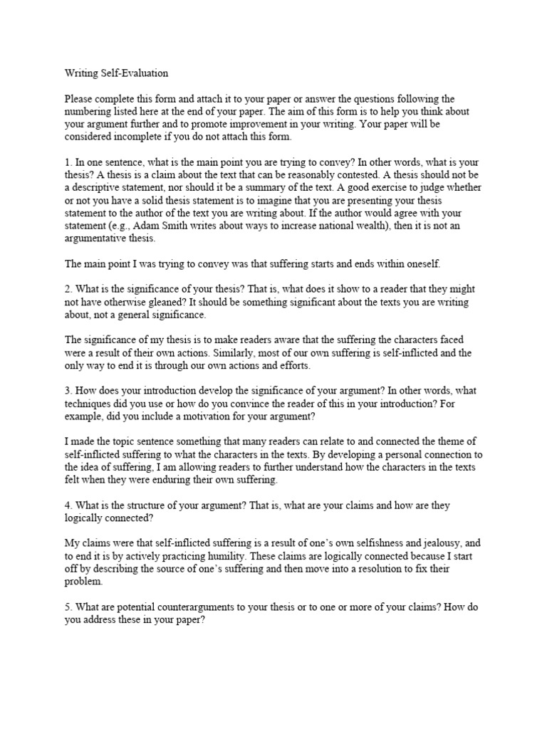 Writing Self Evaluation 3 | PDF | Human Communication | Psychology