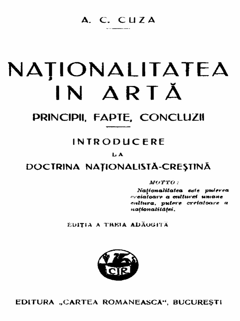 A C Cuza Nationalitatea in Arta Principii, Fapte, Concluzii | PDF