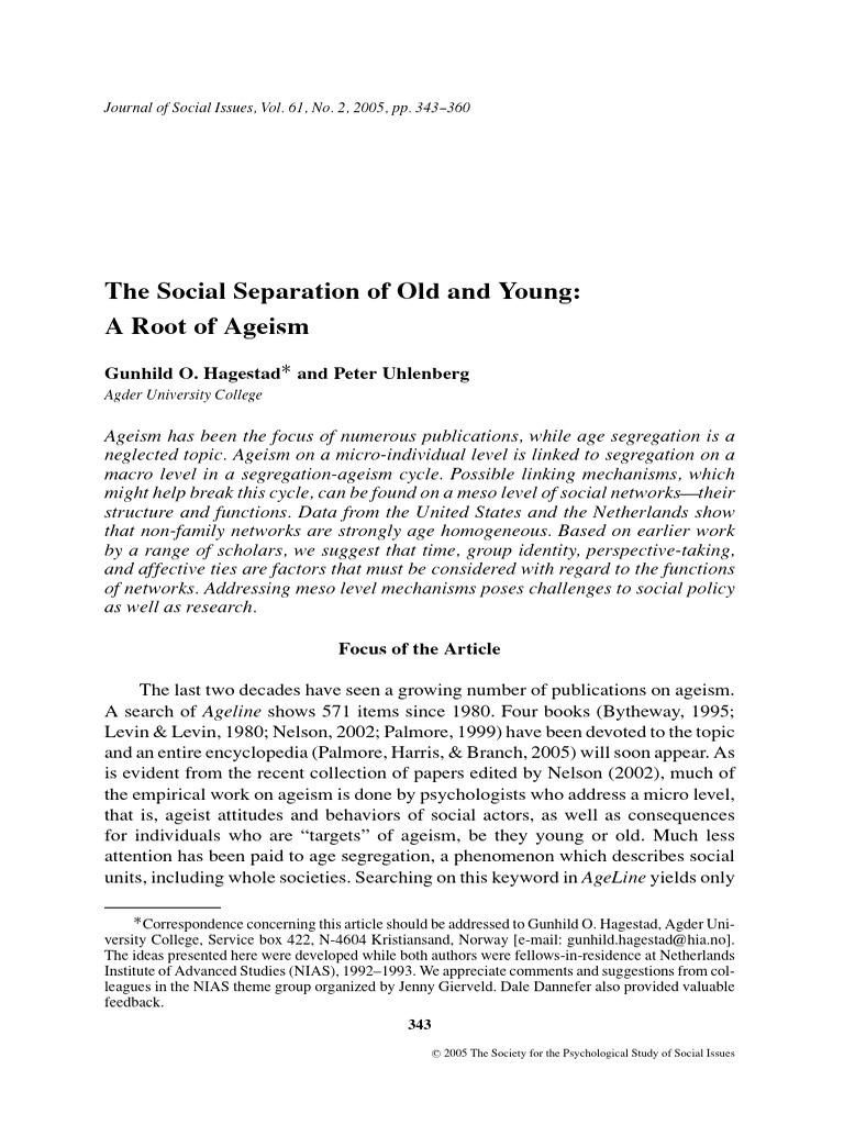 The Social Separation of Old and Young ARoot of Ageism | PDF | Ageism ...