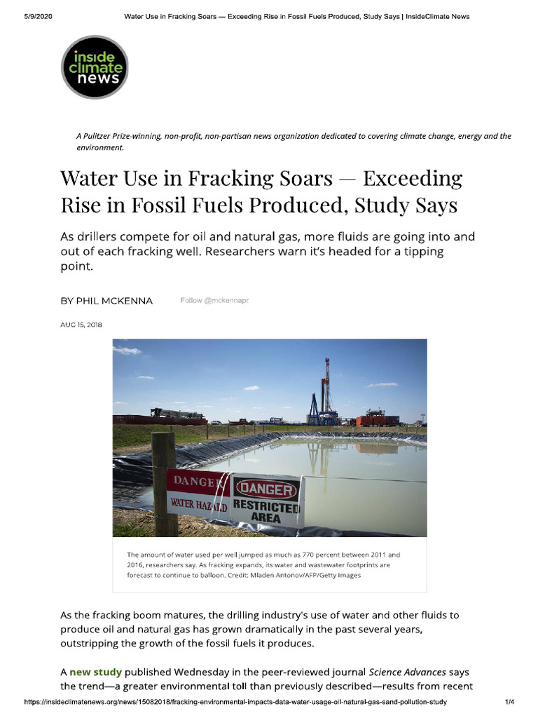 Water Use in Fracking Soars - Exceeding... Duced, Study Says ...