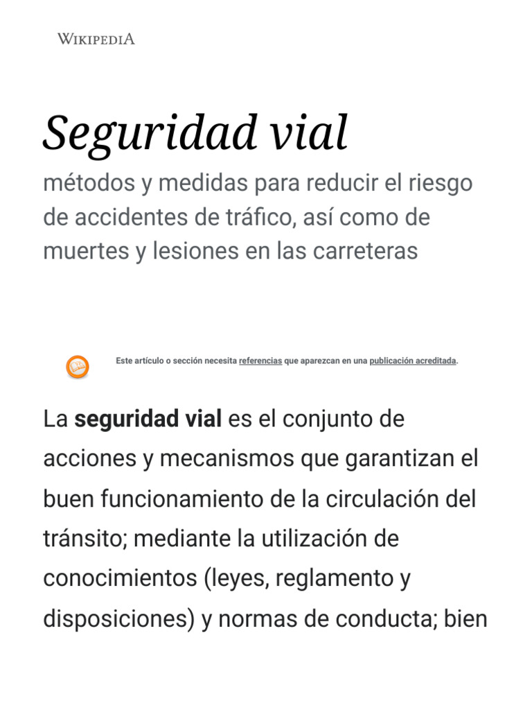 Seguridad Vial Wikipedia La Enciclopedia Libre Pdf Direccion