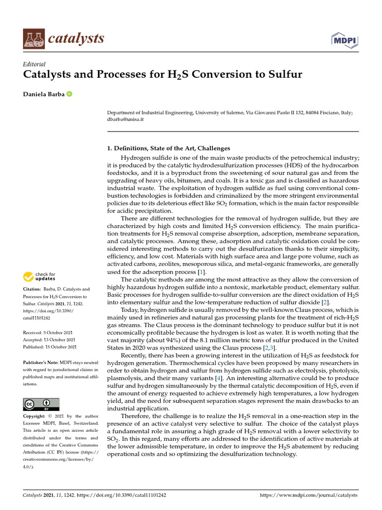 Catalysts 11 01242 v2 | PDF | Catalysis | Adsorption
