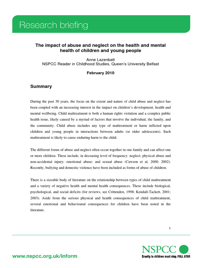 The Impact of Abuse and Neglet On The Health and Mental Health of ...
