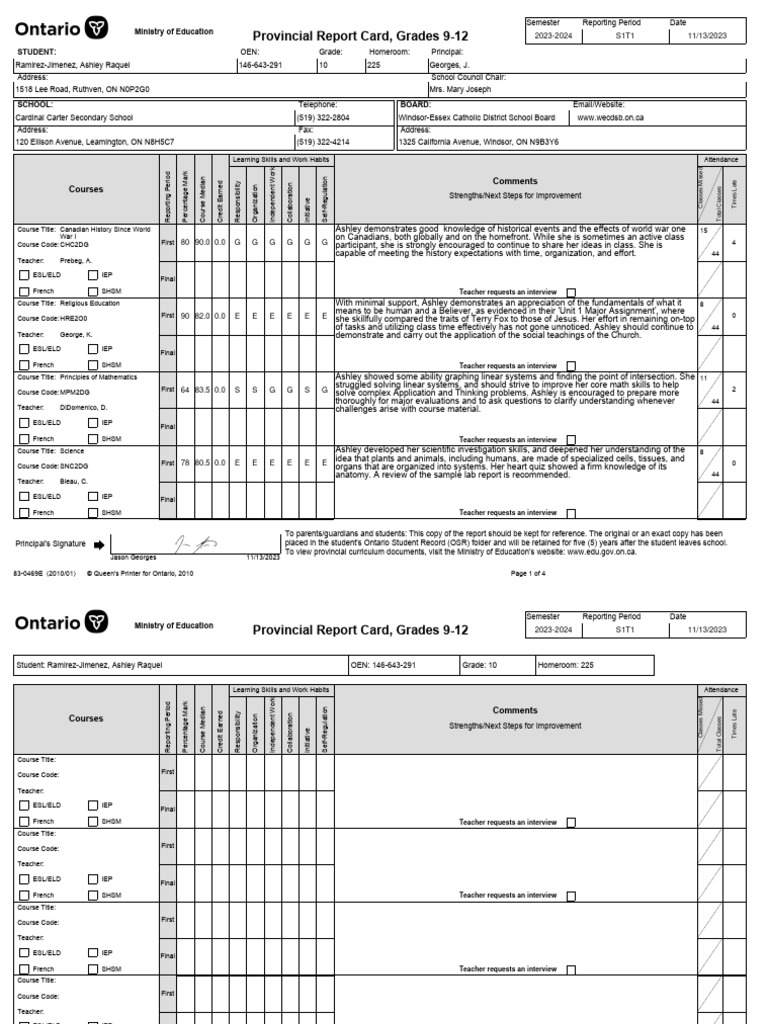 Grade 10 Report Card Summary 2023-2024 | PDF | Learning | Behavior ...