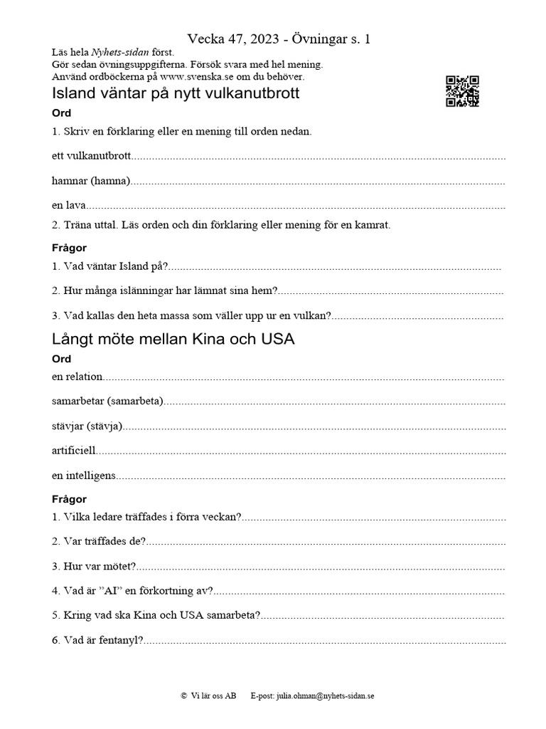 Övningar 2023 Vecka 47 | PDF