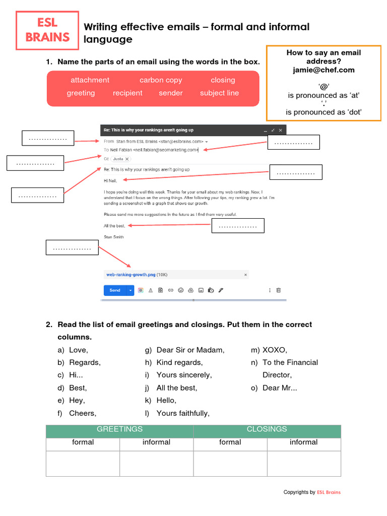 ESL Brains Writing Effective Emails Formal and Informal Language SV ...