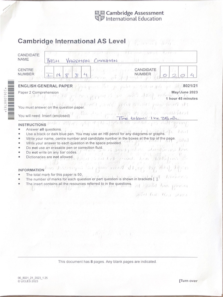 English Paper 2 | PDF