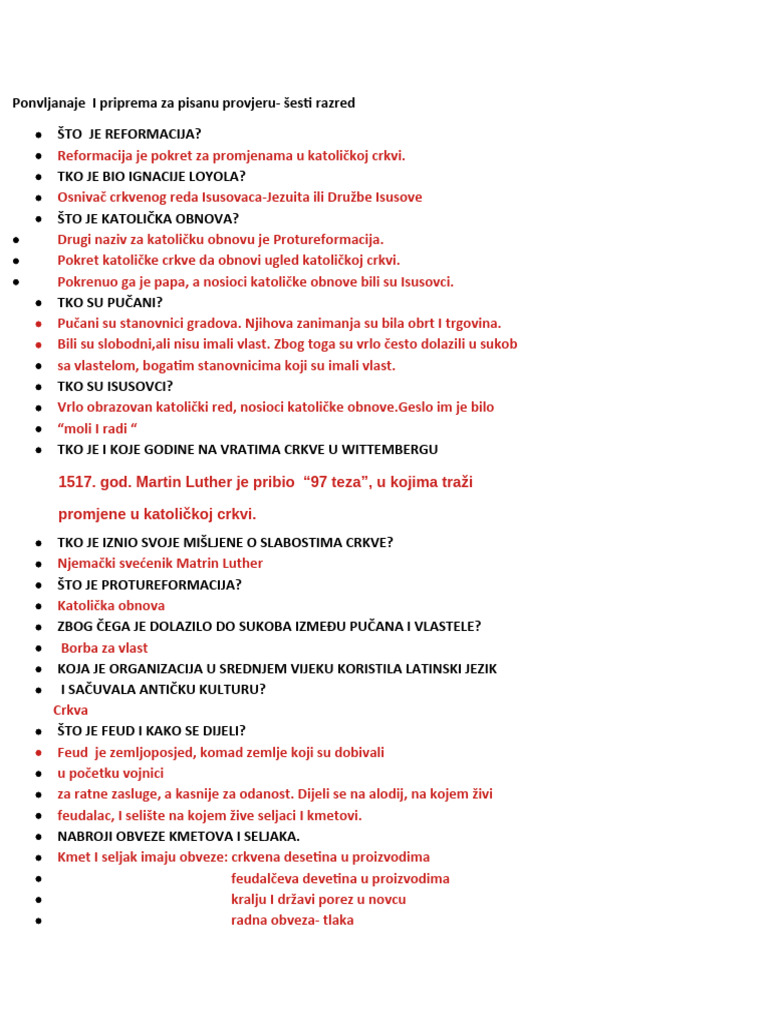 PITANJA ZA PONAVLJANJE - POVIJEST - ŠESTI - Pitanja I Odgovori | PDF