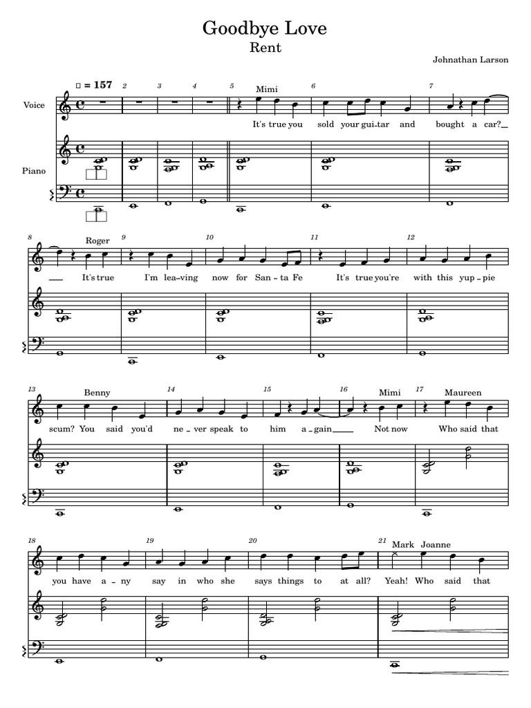 Goodbye Love From Rent | PDF