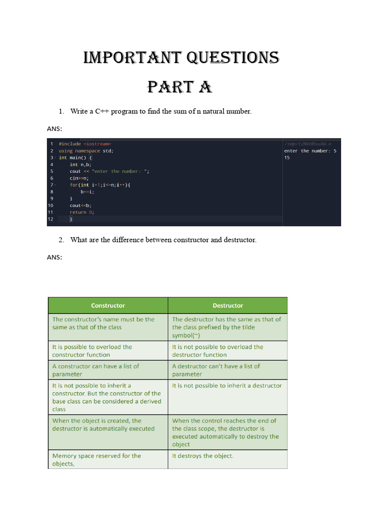 C++ Important Questions With Answer | PDF