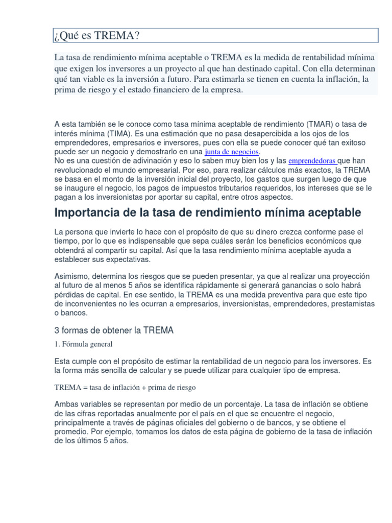 Qué Es TREMA | PDF | Interés | Tasa interna de retorno