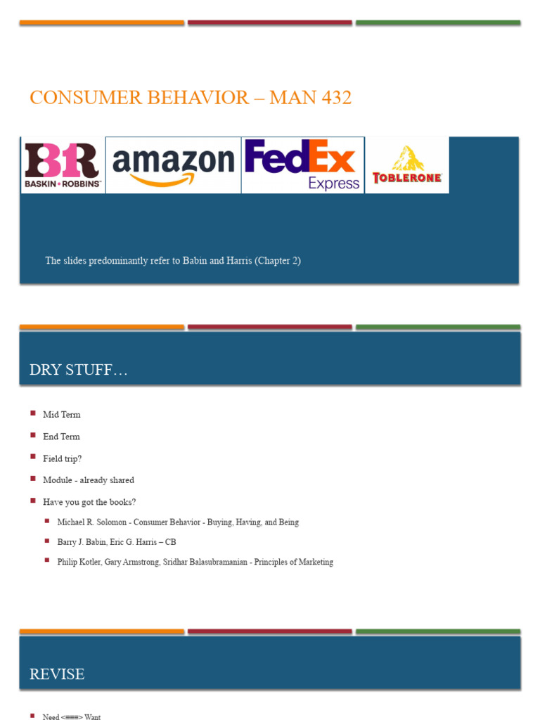 Consumer Behavior - Man 432: The Slides Predominantly Refer To Babin ...