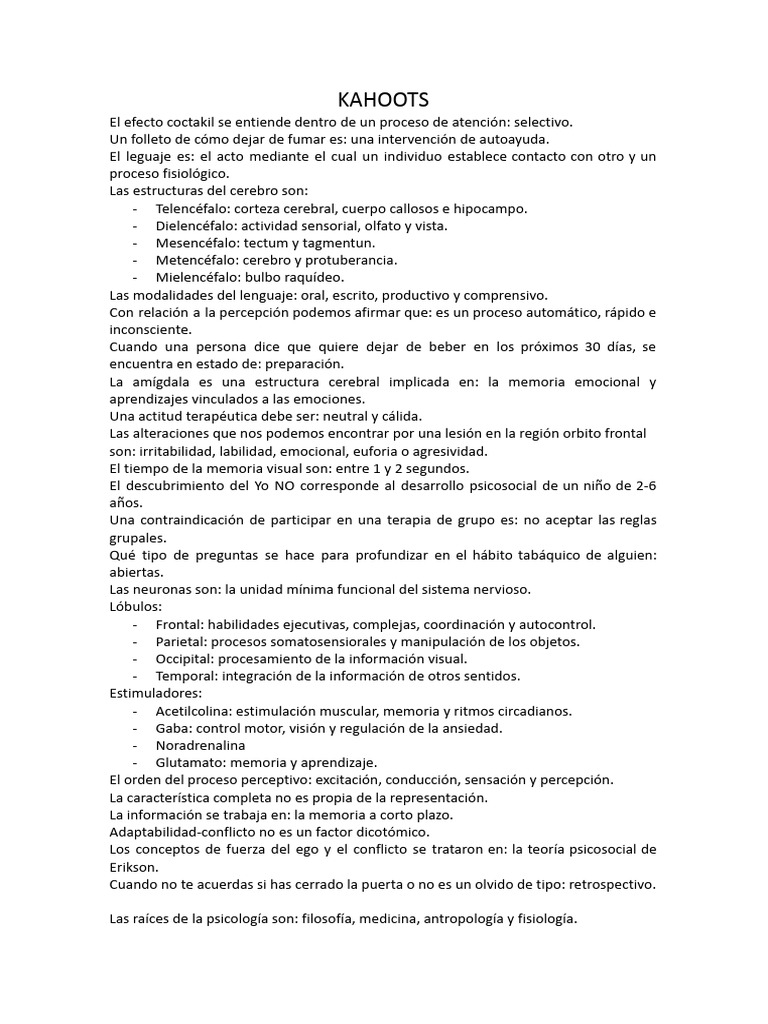 KAHOOTS | PDF | Cerebro | Memoria