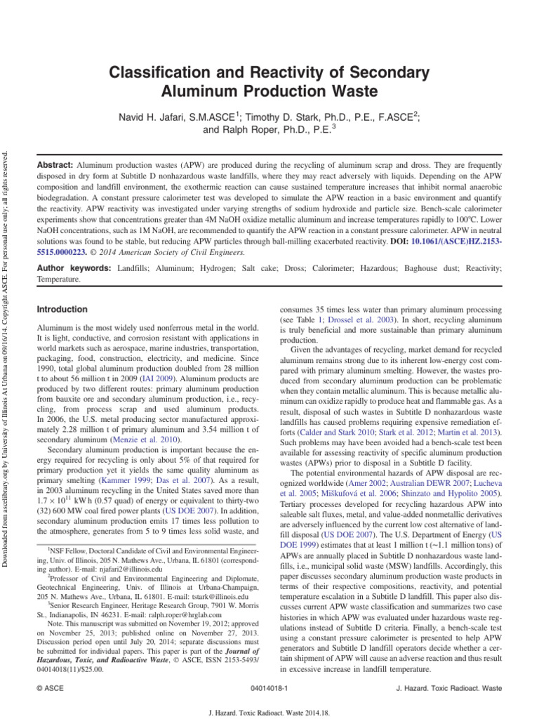 Classification and Reactivity of Secondary Aluminum Production Waste ...