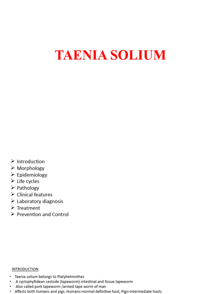 Taenia Solium | PDF | Immunology | Medical Specialties