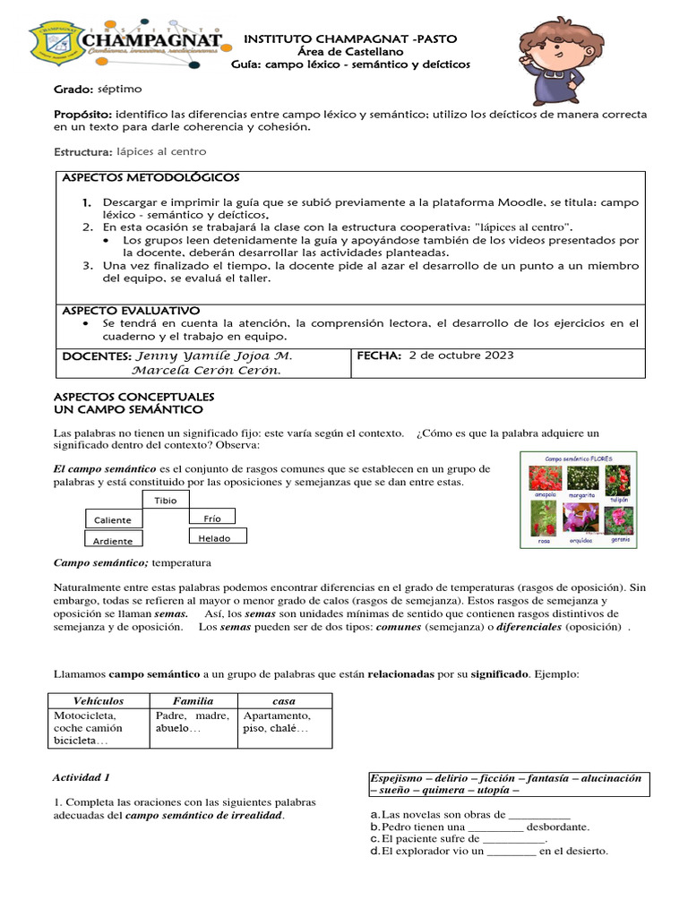 Guía Campo Léxico, Semántico y Deícticos 7 | Descargar gratis PDF ...
