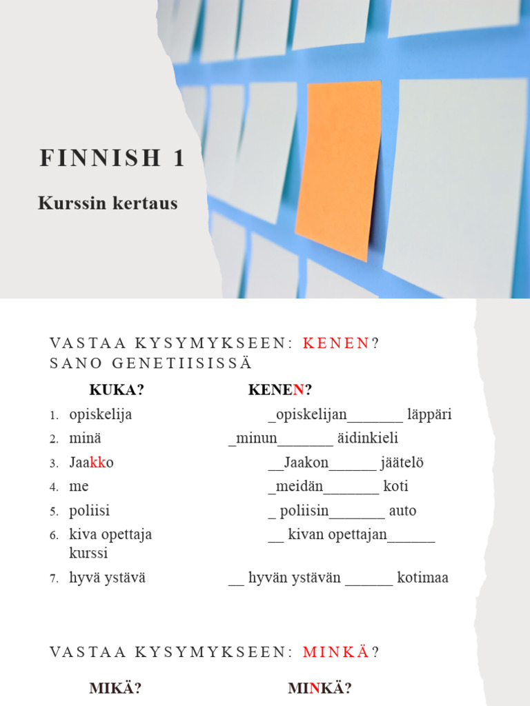Finnish 1 - Luento 9-10 | PDF