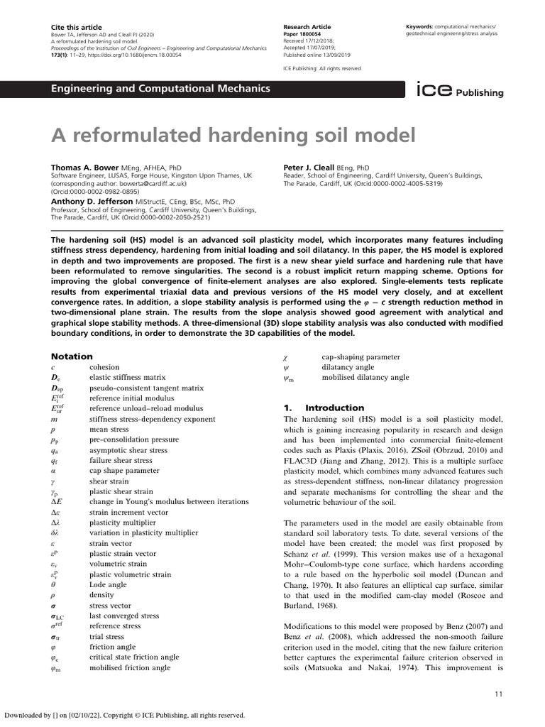 A Reformulated Hardening Soil Model - Bower | PDF | Stress (Mechanics ...