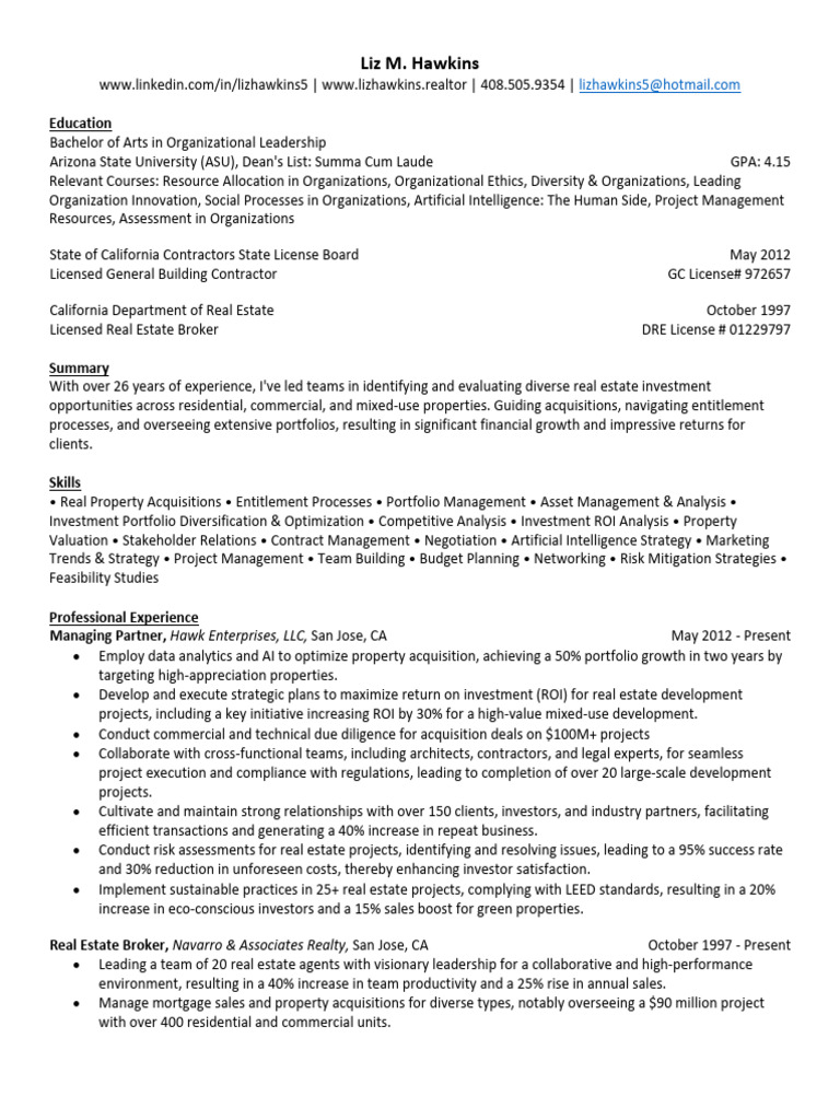 Liz M Hawkins Resume Updated 11-29-23 | PDF | National Association Of ...