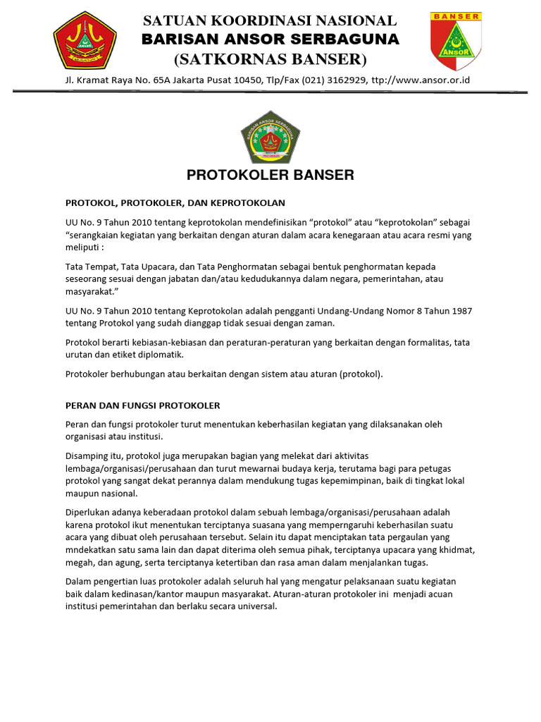 PROTOKOLER BANSER Materi | PDF | Karier & Perkembangan