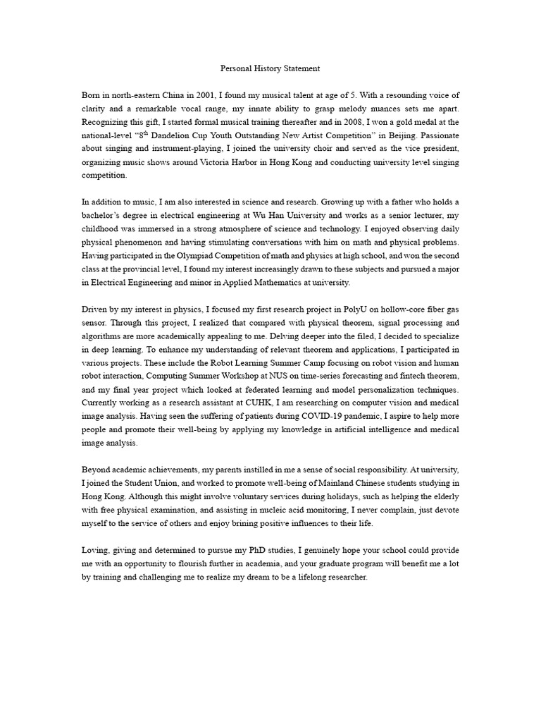 Personal History Statement Overview | PDF | Mathematics | Cognitive Science