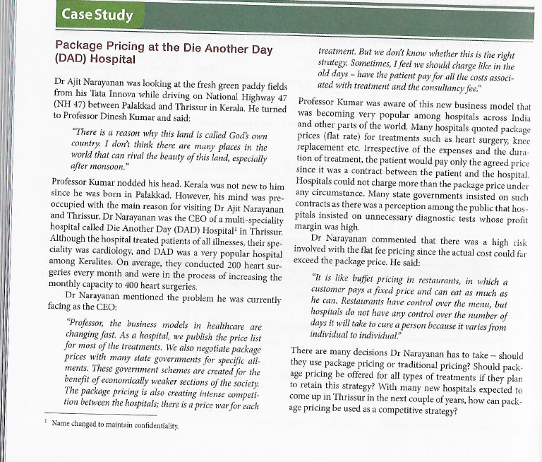 Case Study Package Pricing at The Die Another Day (DAD) Hospital | PDF