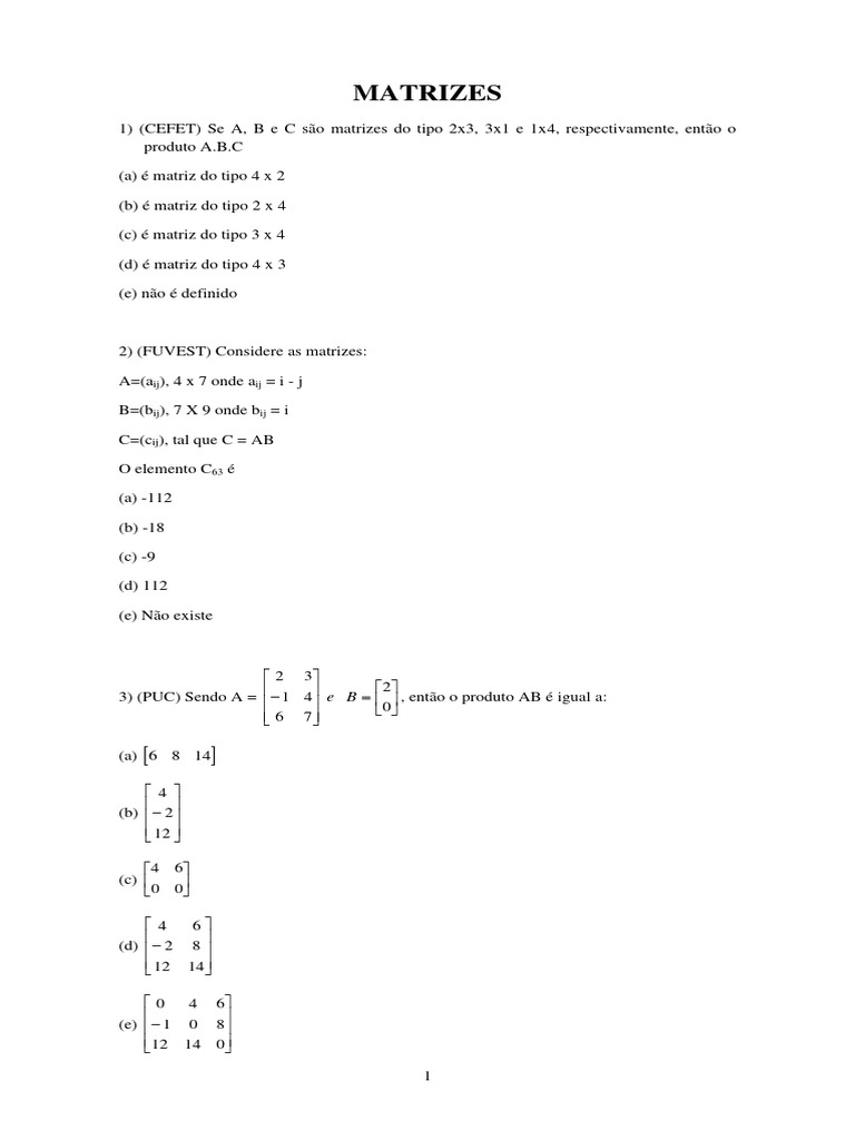 Matrizes - Exercícios 5 | PDF | Matriz (Matemática) | Analise matemática