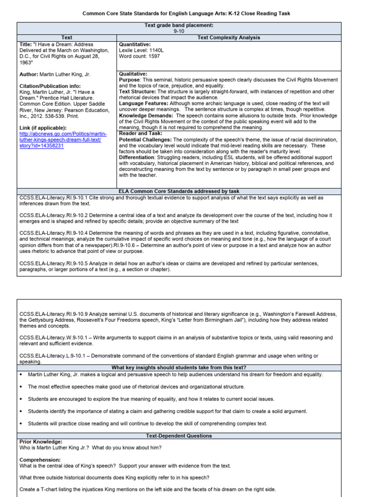 ELA 9-10 I Have A Dream | PDF | Rhetoric | Human Communication